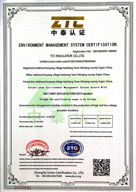 Certificate - INSULATOR MANUFACTURERS-TCI INSULATOR.,CO.LTD
