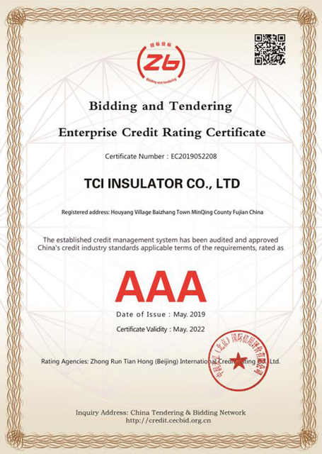 Certificate - INSULATOR MANUFACTURERS-TCI INSULATOR.,CO.LTD